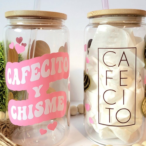 Cafecito Y Chisme Glass Tumbler With Bamboo Lid And Straw Etsy