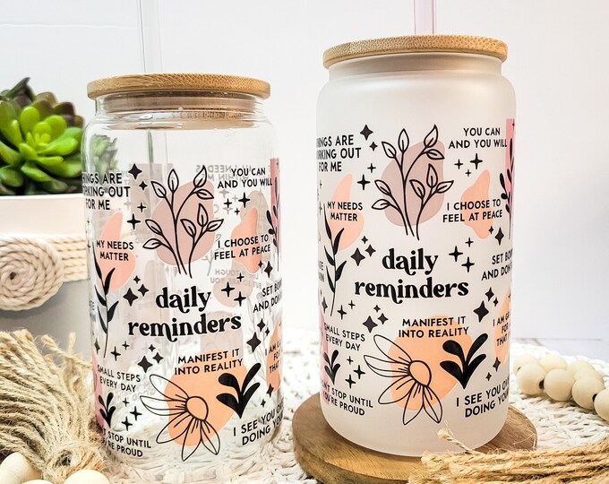 Daily Reminder Glass Tumbler, 16oz Daily Affirmations Glass Cup ...