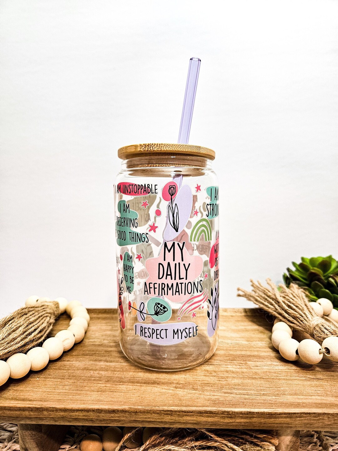 Motivational Glass Cup, Daily Affirmations, 16 Oz Glass Can, Daily ...