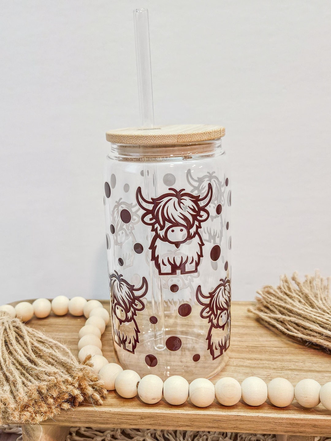 Highland Cow Glass Tumbler, Cute Cow Glass Can Cups, Country Western ...