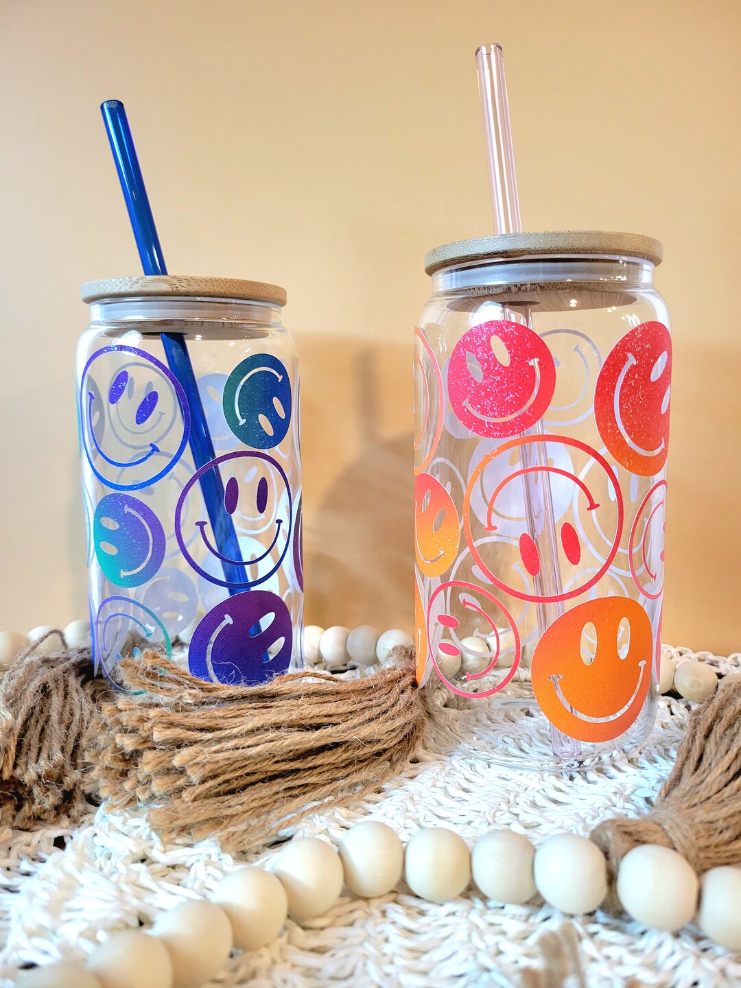 Happy Face Glass, SMILEY FACE GLASS Can, Be Happy Coffee Cup, Emoji ...