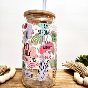 Motivational Glass Cup, Daily Affirmations, 16 Oz Glass Can, Daily ...
