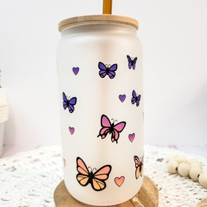 Butterfly Glass Cup, Colorful Butterflies Tumbler, Cute Iced Coffee Cup ...