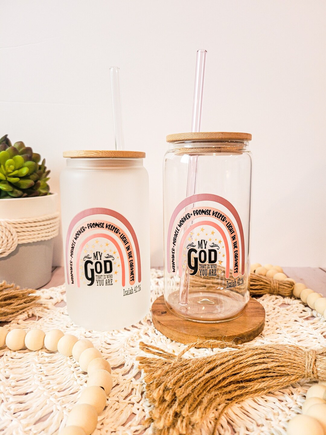 Christian Glass Can, Inspirational Glass Coffee Cup With Lid, Way Maker ...