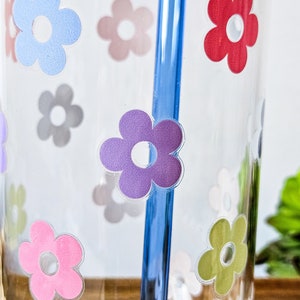 Retro Daisy Glass Cup, Beer Can Glass With Lid Straw, Colorful Daisies ...