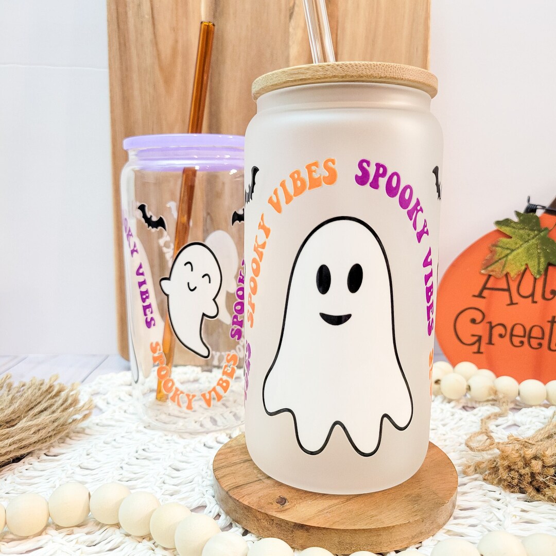 Cute Ghost Soda Can Glass, ICED COFFEE GLASS Cup, Retro Halloween ...