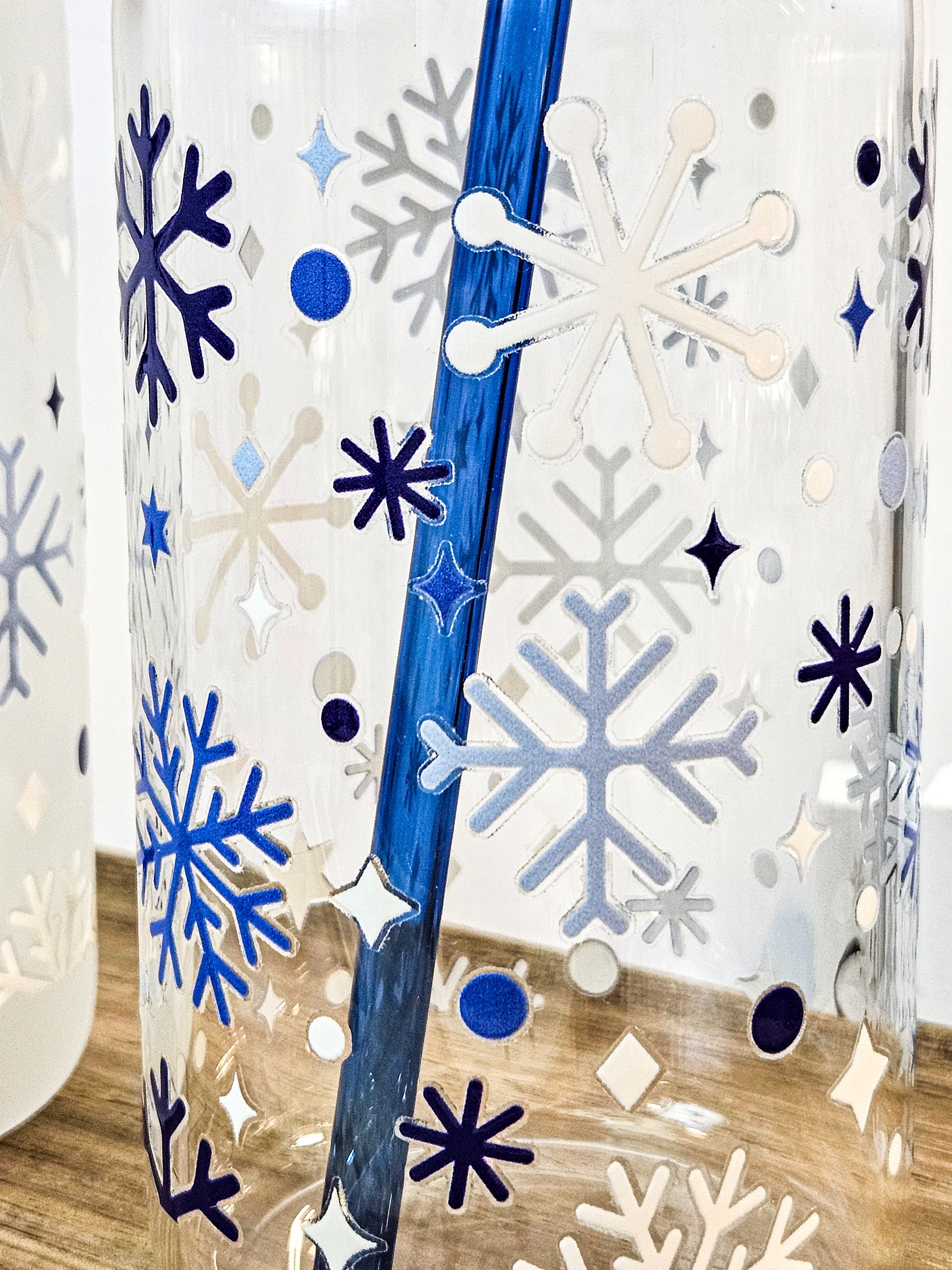 Snowflake Beer Can Glass Cup, Christmas Iced Coffee Glass Cup With Lid ...