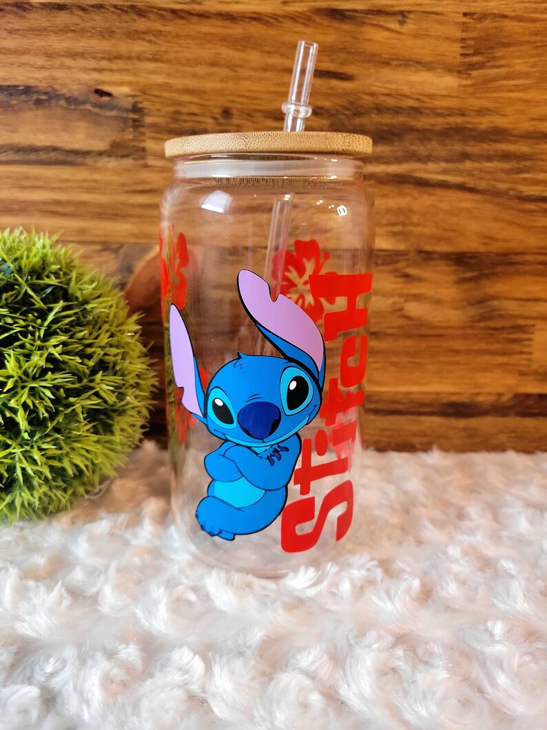 Stitch Beer Can Glass Iced Coffee Cup With Lid and Straw - Etsy
