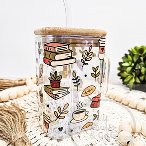 Books and Coffee Glass Cup, 20 Oz Glass Cup, Square Glass Mug, Plants ...