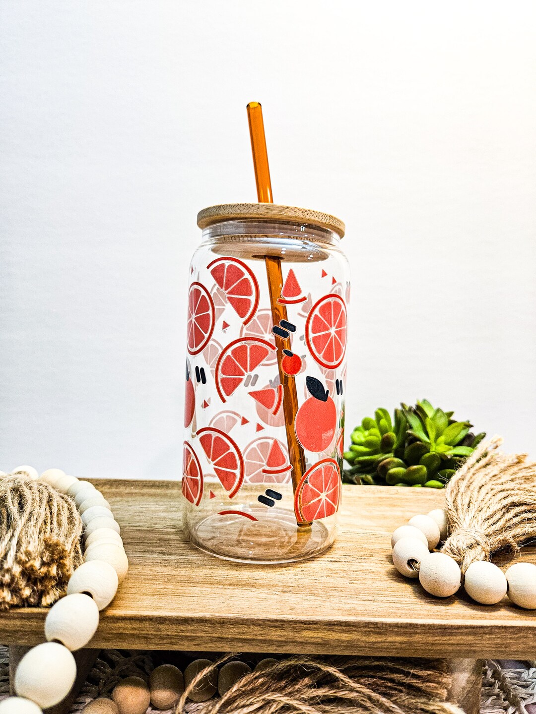 Orange Glass Cup, Summer Fruit Glass, Citrus Glass Can, Sweet ...