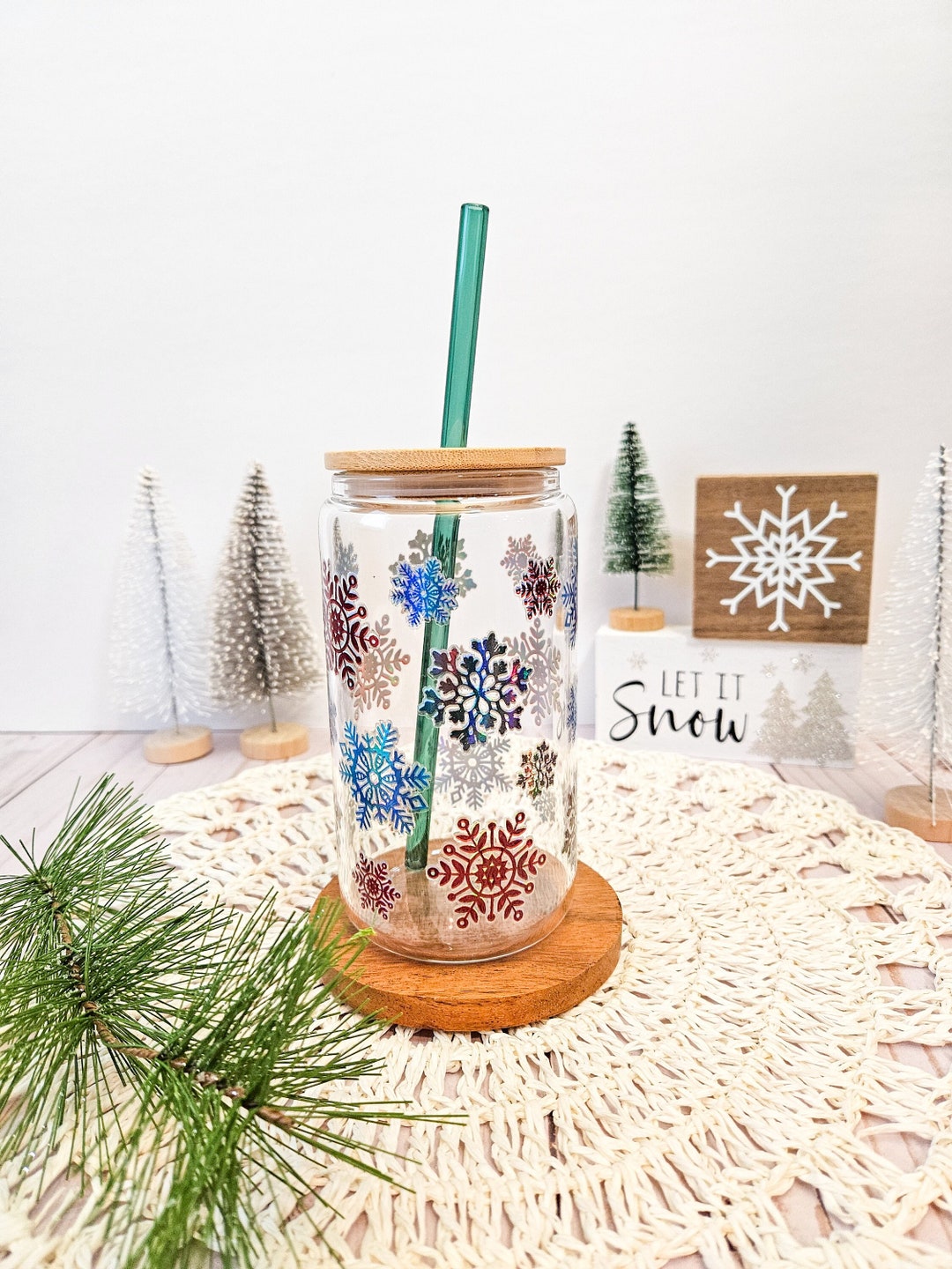 HOLOGRAPGIC Snowflake Beer Can Glass Cup, Christmas Iced Coffee Glass ...