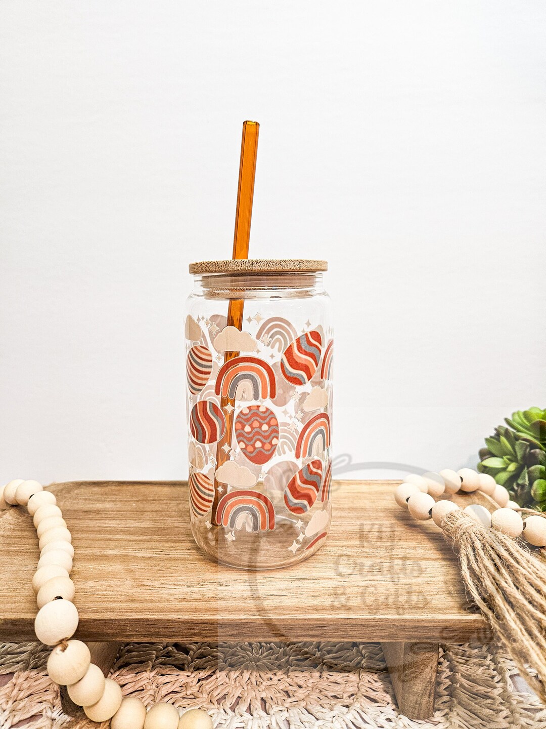 Easter Glass, Easter Egg Cup, Boho Rainbow, 16 Oz Iced Coffee Glass Can ...