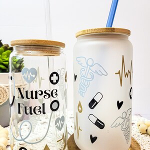 Nurse Fuel Glass Cup, Nurse Iced Coffee Tumbler, Healthcare Cup, 16 Oz ...