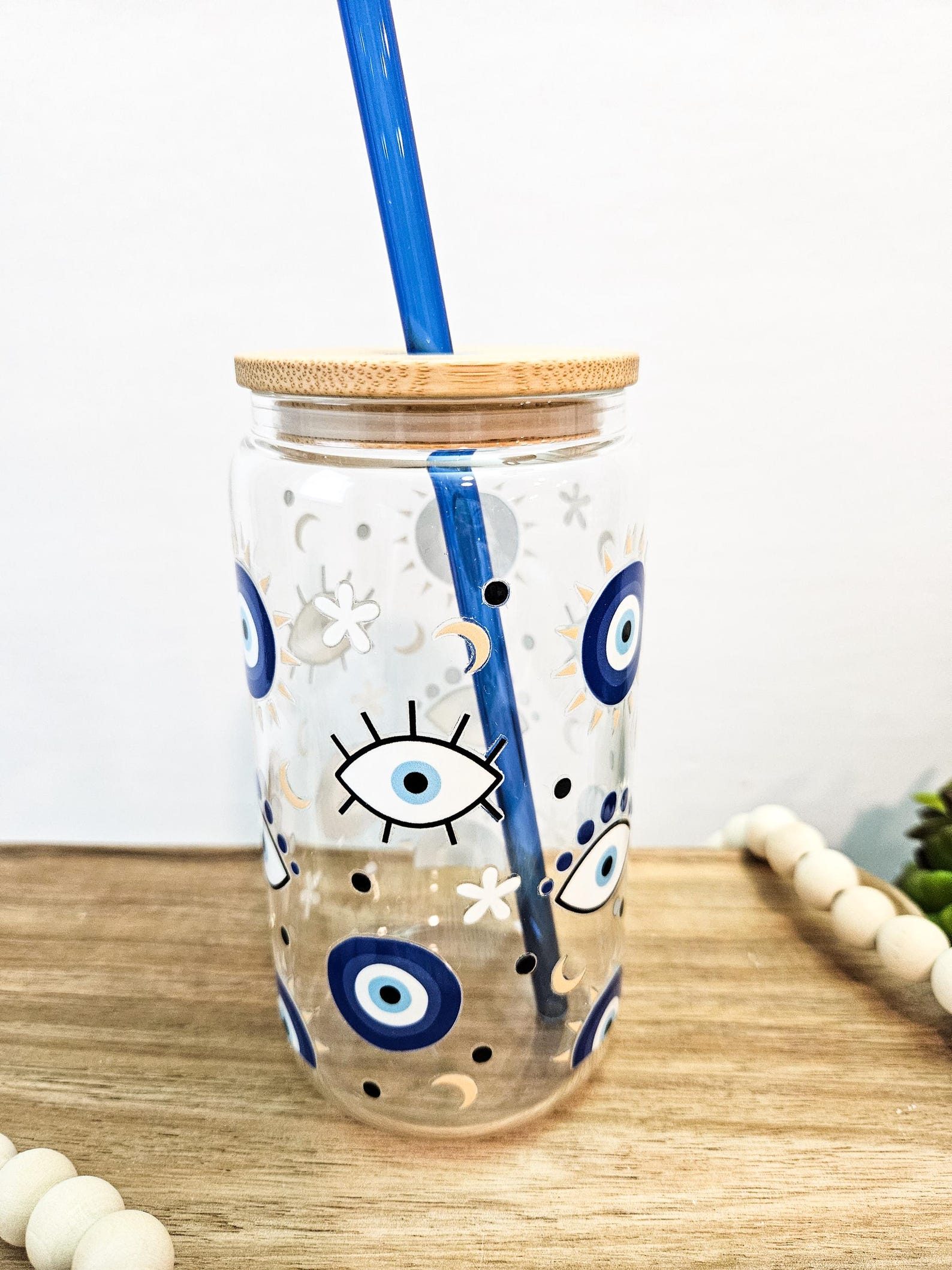 Evil Eye Glass Tumbler: Pink or Blue Iced Coffee Cup (16oz) - Etsy