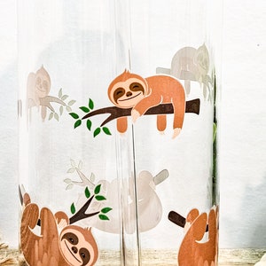 Cute Sloth Glass Cup, Hanging Sloth, 16 Oz Glass Can, Trendy Iced ...