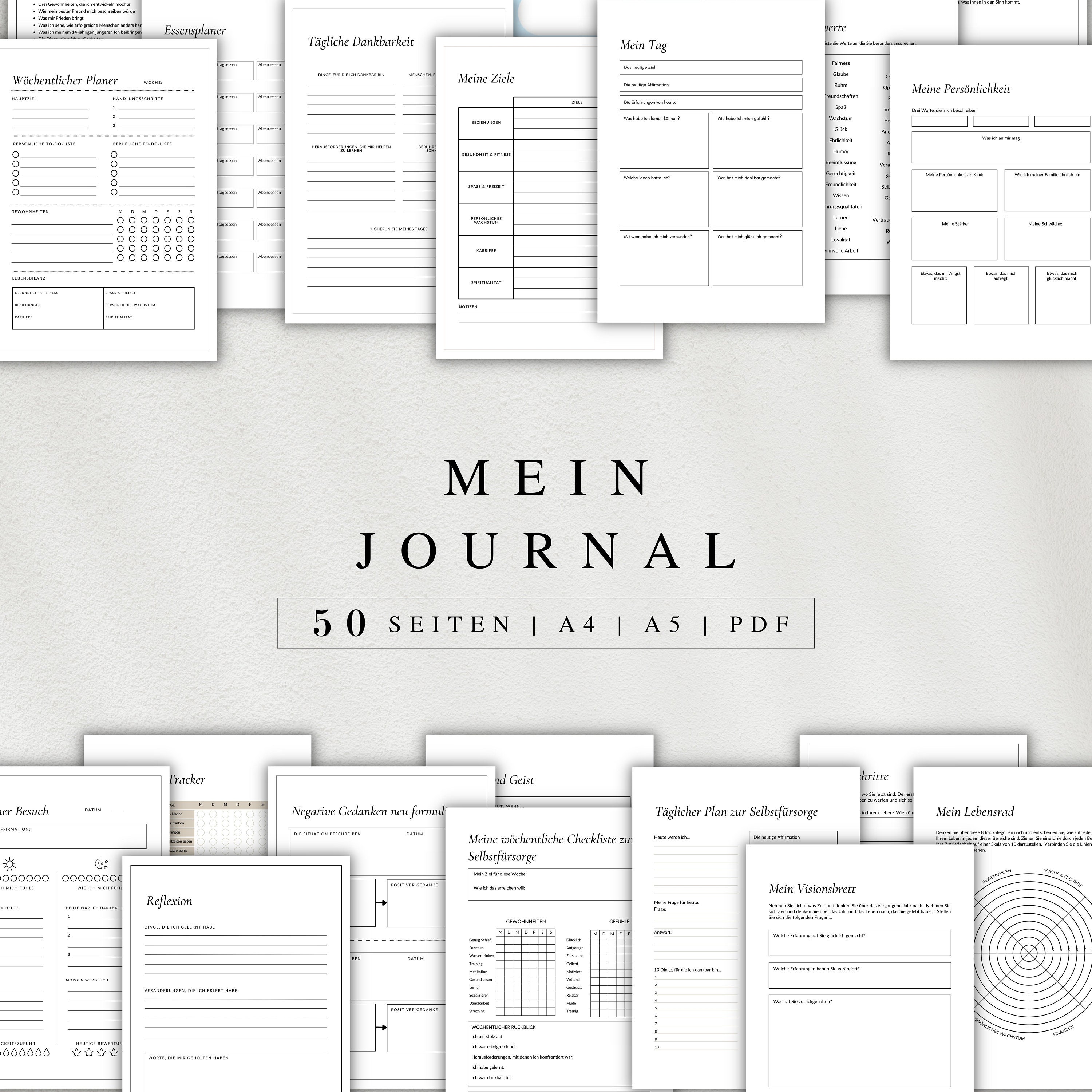 Mein Journal als PDF Version in deutsch (A4 & A5) | 50 minimalistische ...