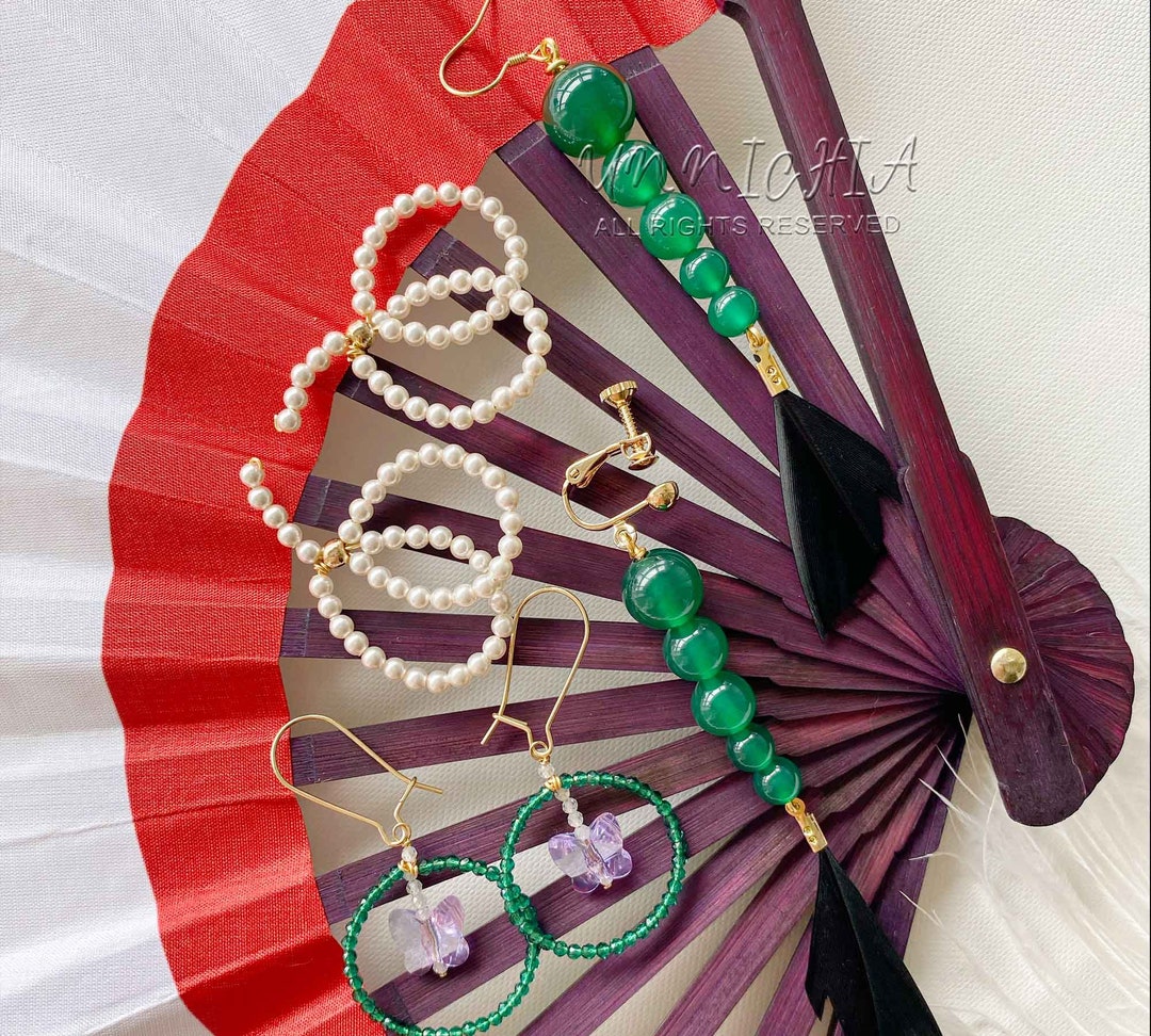 Pearl Hoop Anime Jewelry Kagura Earrings Cute Earrings for Her, Wedding ...