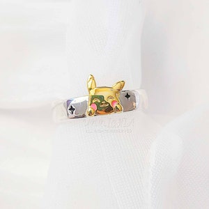 Cute Sterling Silver Pokeball Anime Cartoon Band Ring, Lightning Bolt ...