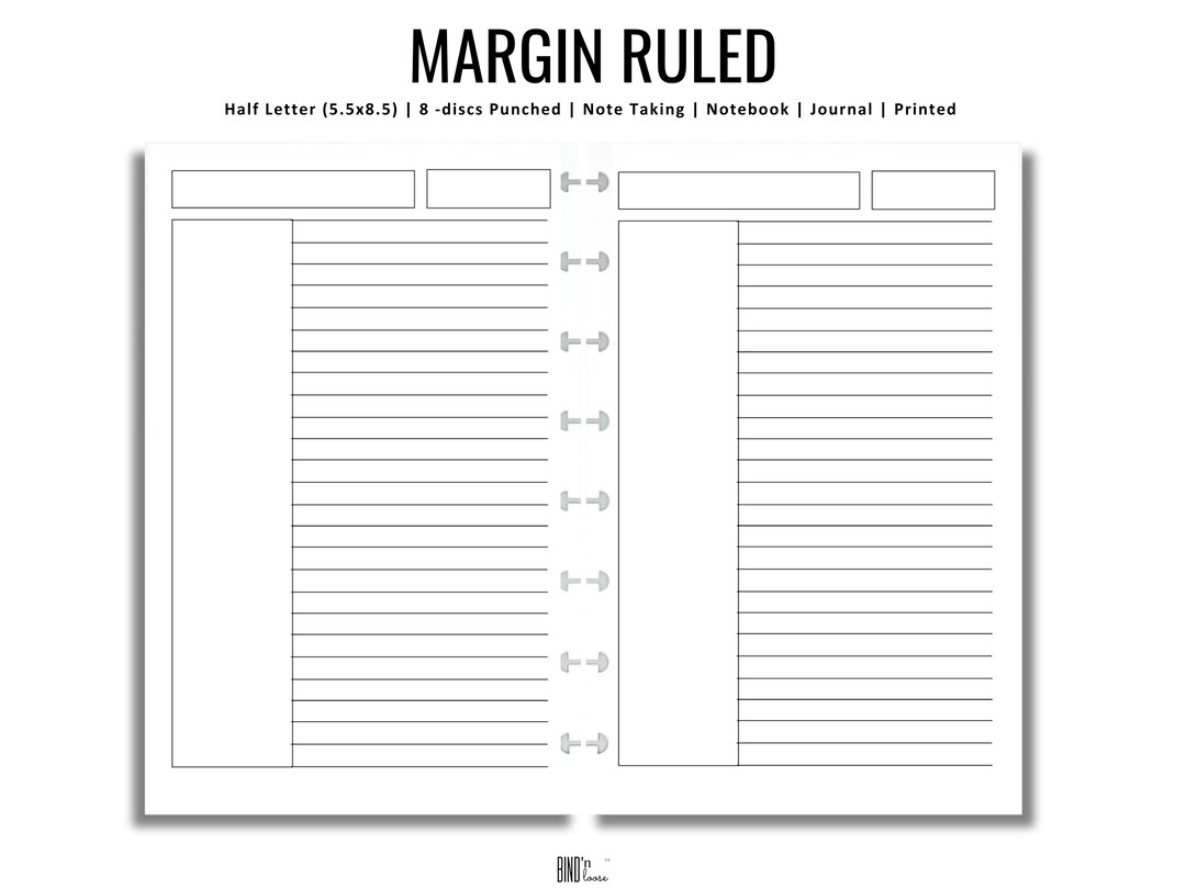 Margin Ruled Inserts Discbound Planner, Journal, Notebook Half Letter 5 ...
