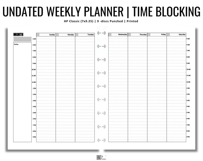 Undated Weekly Planner Time Blocking| Discbound Planner, Journal ...