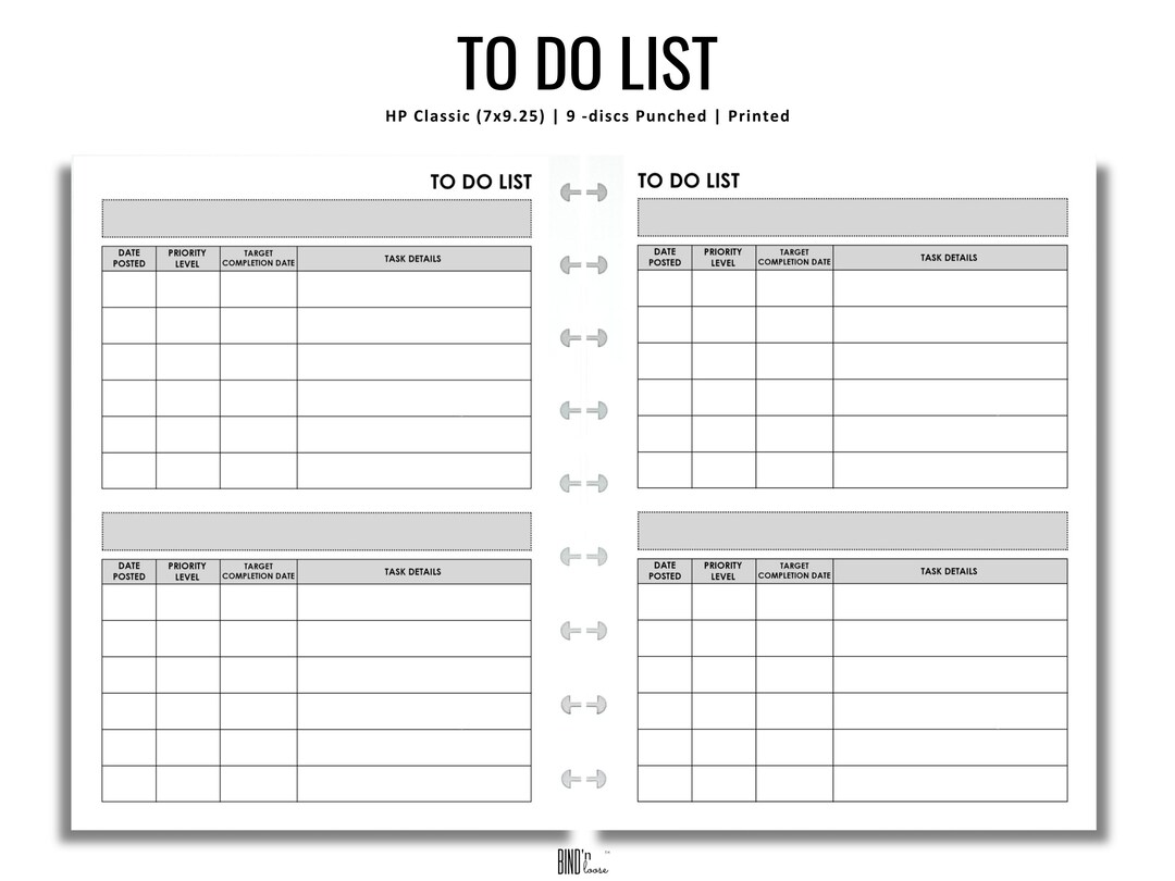 To Do List Inserts Discbound Planner, Journal, Notebook HP Classic 7 X ...