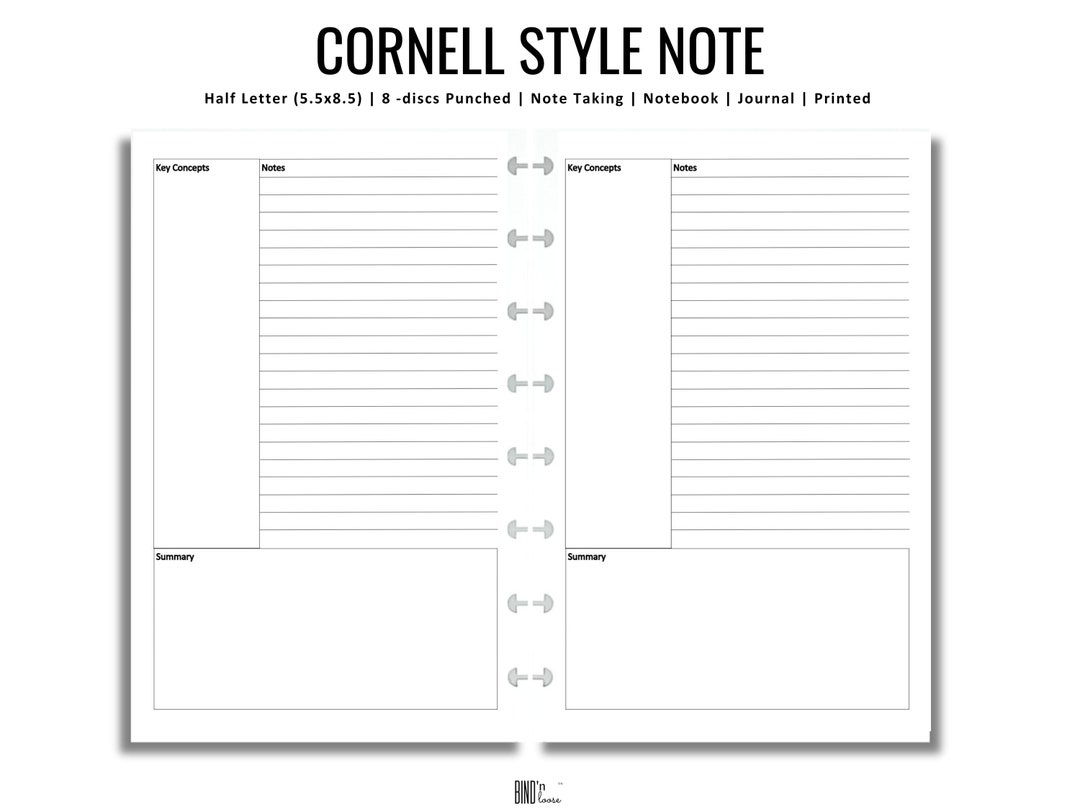 Cornell Style Note, Inserts Discbound Planner, Journal, Notebook Half ...
