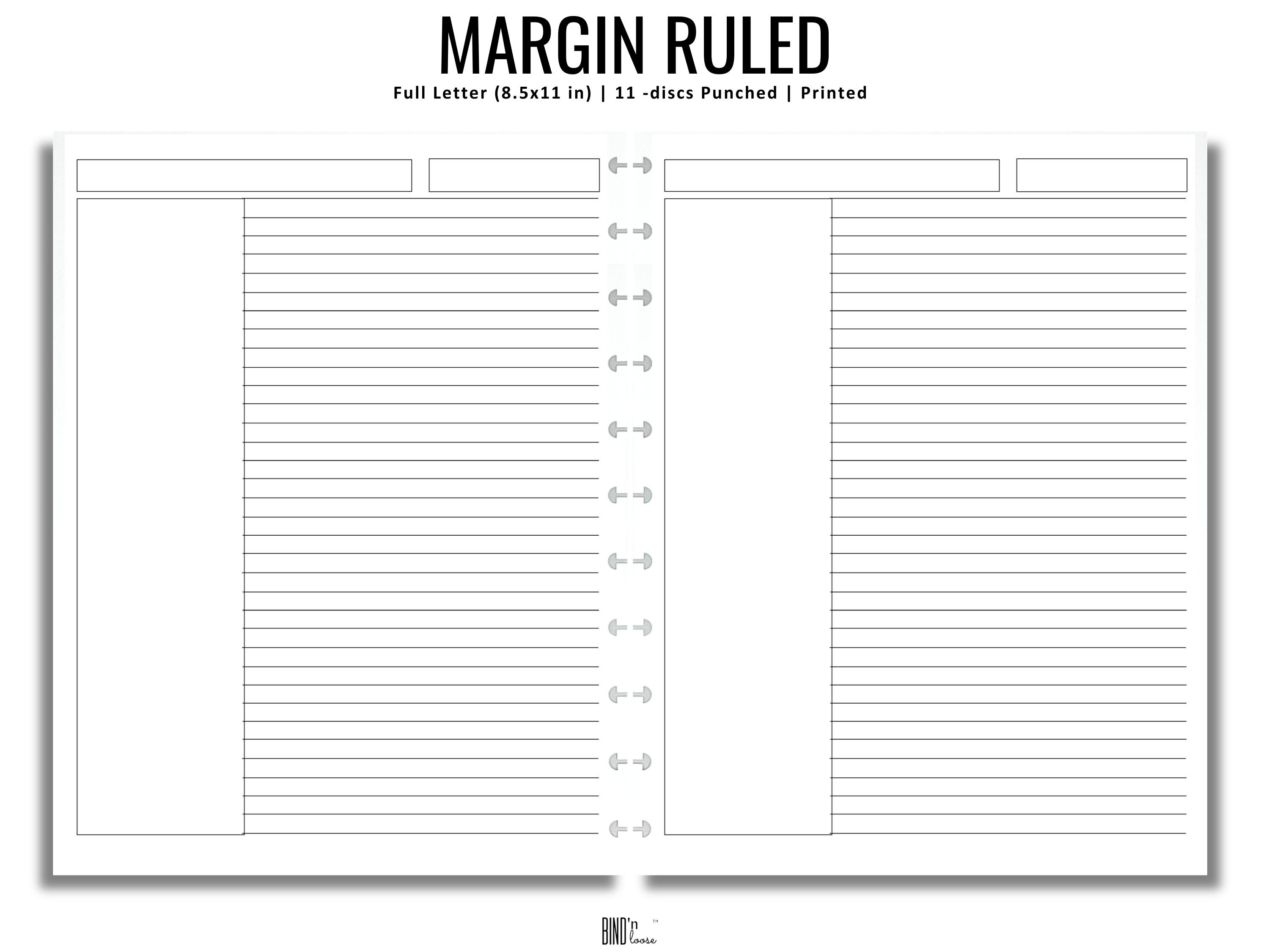 Margin Ruled Inserts Discbound Planner, Journal, Notebook Full Letter 8 ...