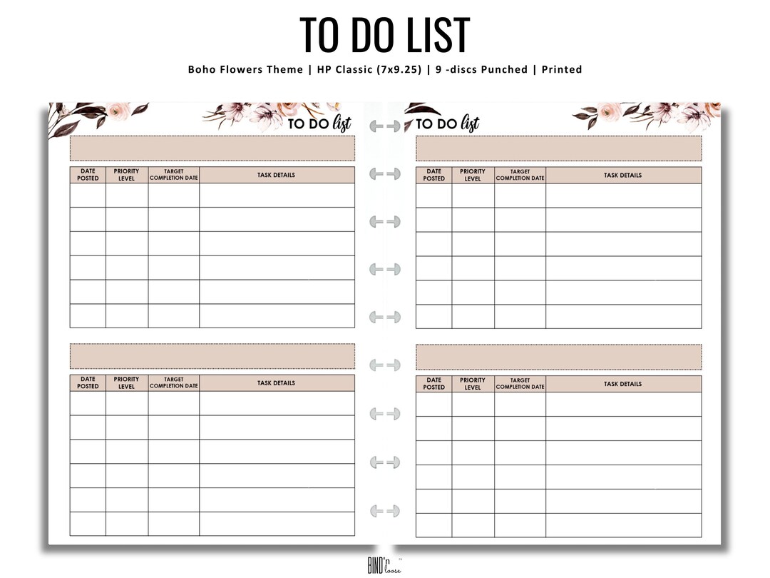 To Do List Inserts, Boho Flowers Theme Discbound Planner, Journal ...