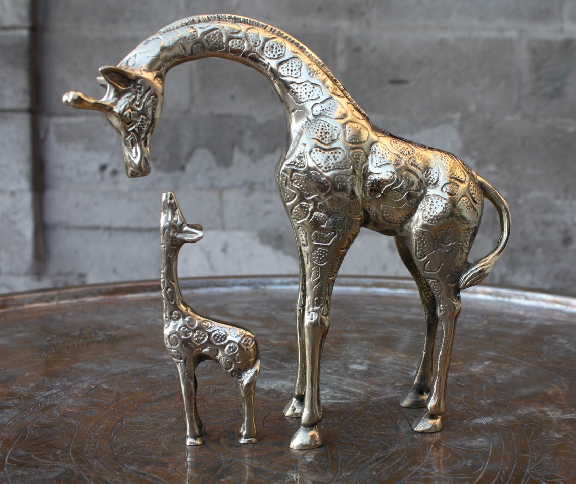 Giraffe Sculpture: Brass Mother and Baby Figurine, Home Decor - Etsy