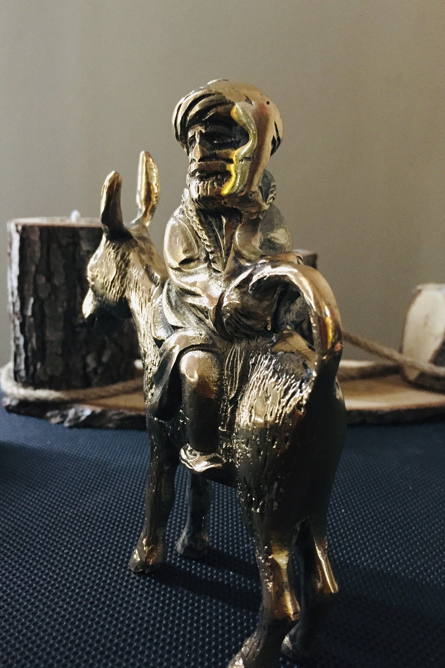 Donkey Figurine / Man Riding A Donkey Backwards / Brass Donkey and Man ...