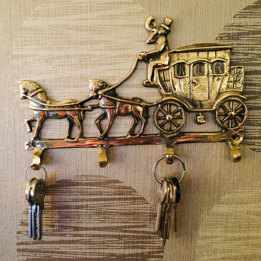 Vintage Brass Key Holder: Handmade Horse Carriage Wall Hanger - Etsy