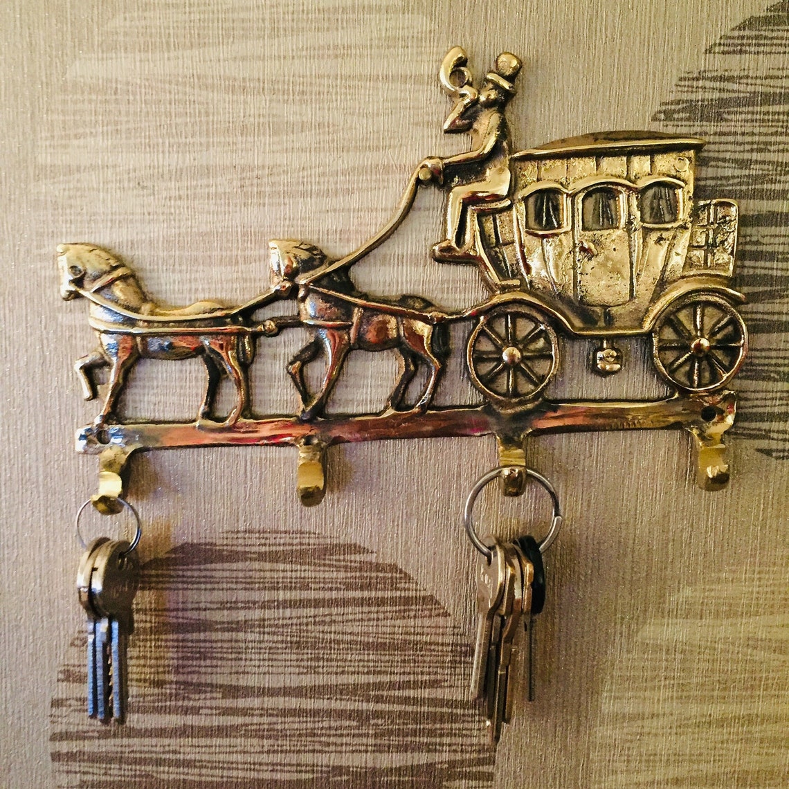 Brass Key Holder for Wall , Vintage Brass Key Hook - Key Holder - Brass ...