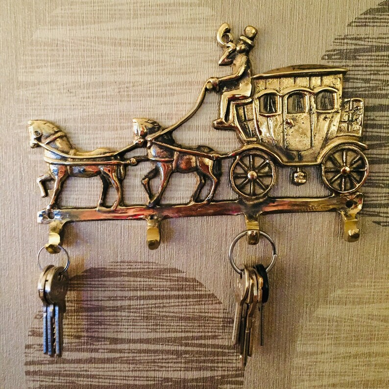 Vintage Brass Key Holder: Handmade Horse Carriage Wall Hanger - Etsy