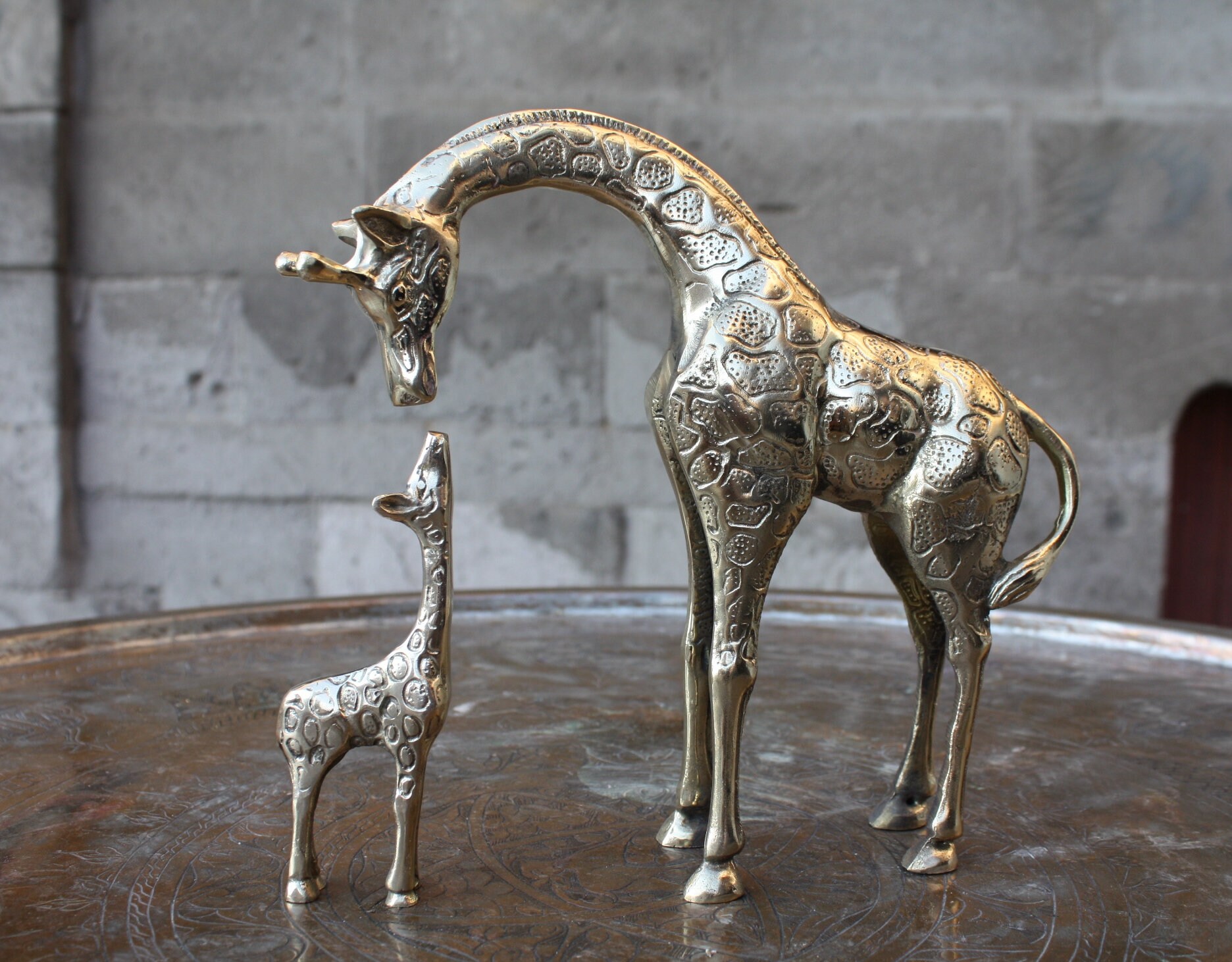Giraffe Sculpture: Brass Mother and Baby Figurine, Home Decor - Etsy