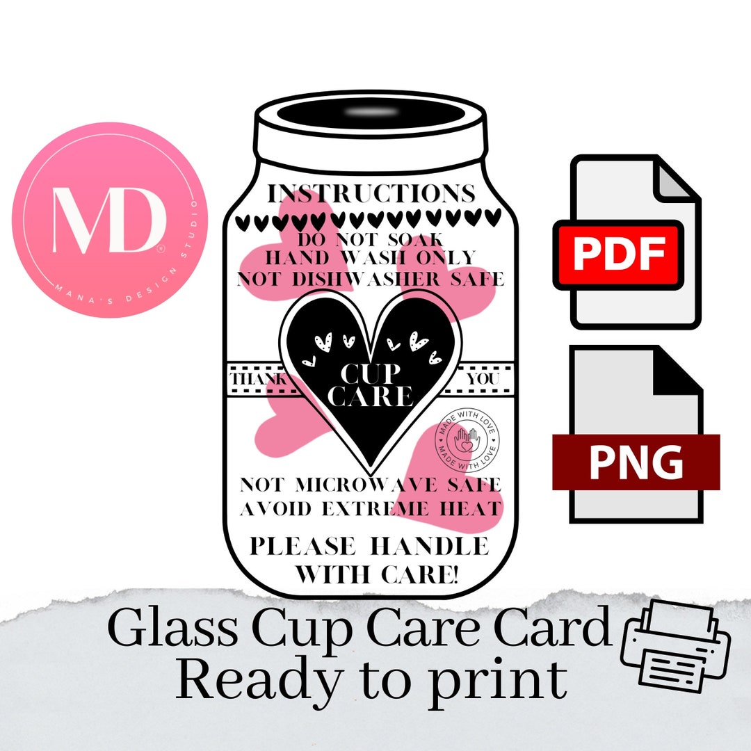 Libbey Cup Ready to Print and Cut Files, Printable Glass Cup Care Card ...