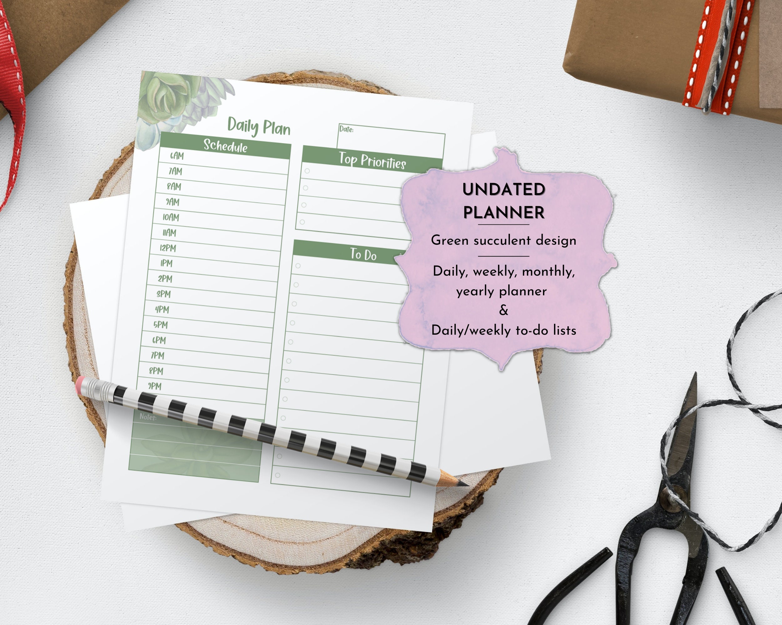 Undated Succulent Garden Printable Planner Bundle Daily, Weekly ...