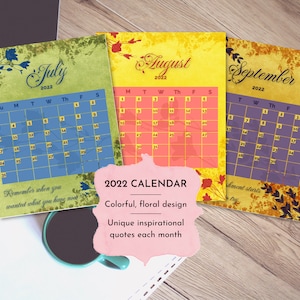 2022 Monthly Calendar Printable Colorful Floral Themes & Inspirational ...