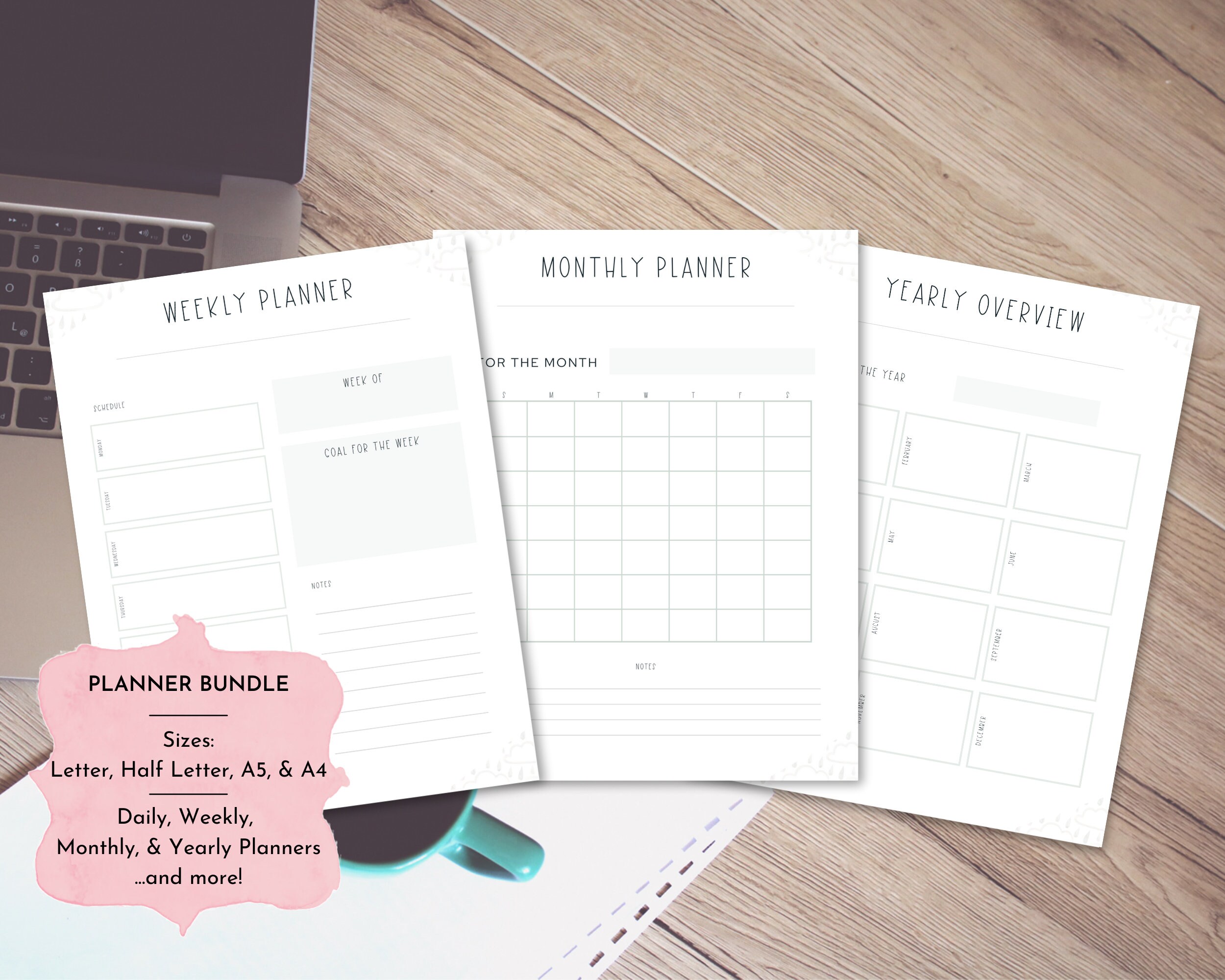 Undated Printable Planner Bundle Daily Weekly Monthly - Etsy
