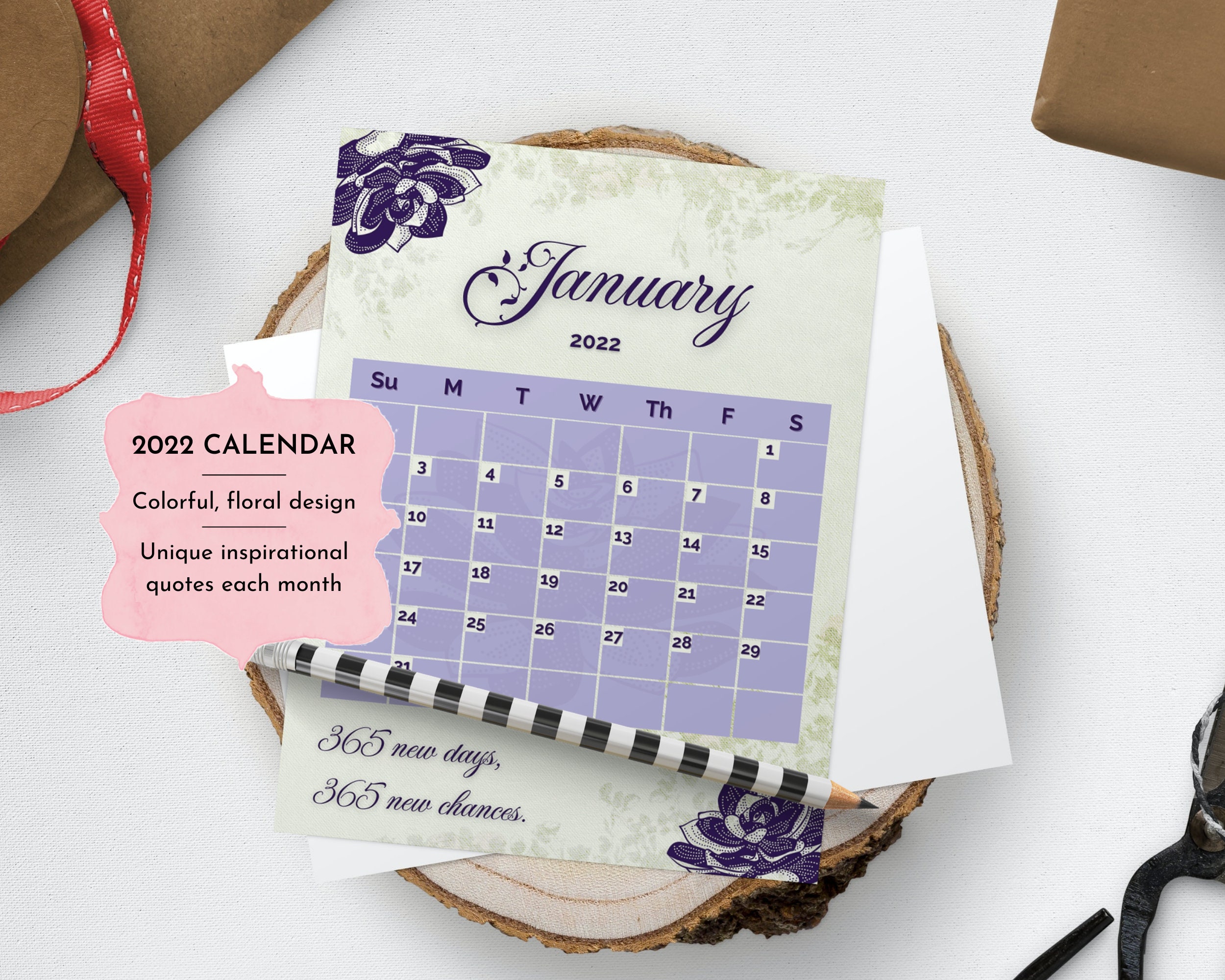 2022 Monthly Calendar Printable Colorful Floral Themes & Inspirational ...