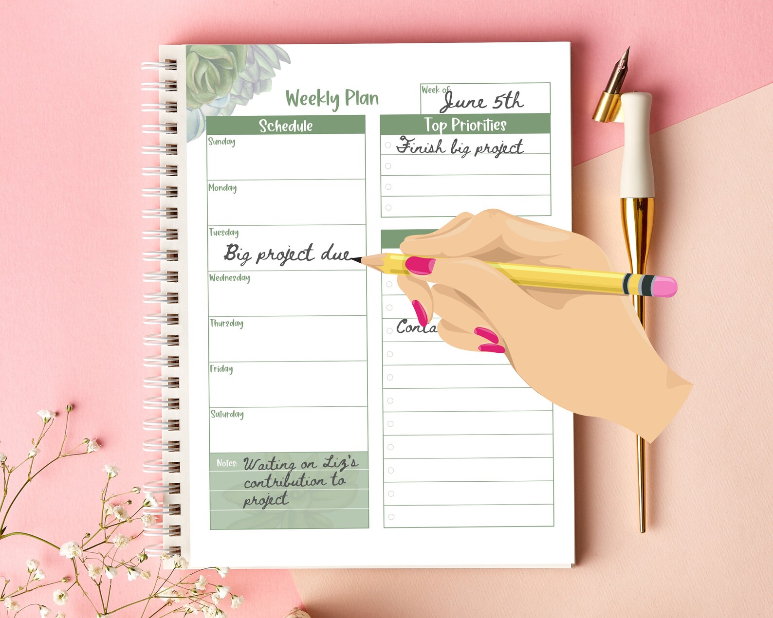 Undated Succulent Garden Printable Planner Bundle Daily, Weekly ...