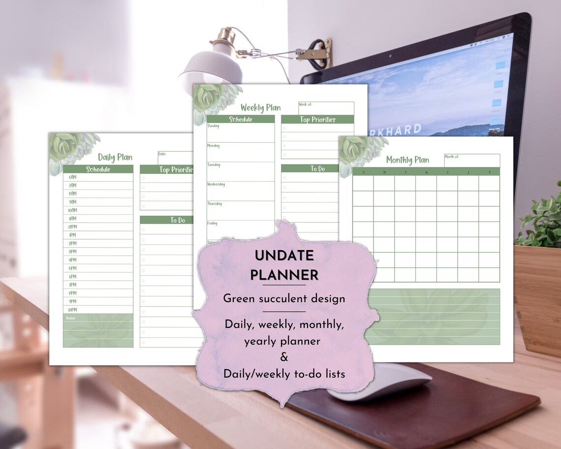 Undated Succulent Garden Printable Planner Bundle Daily, Weekly ...