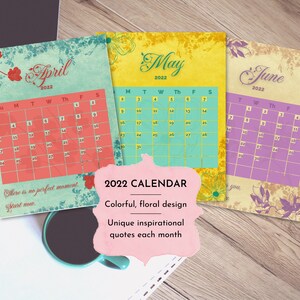 2022 Monthly Calendar Printable Colorful Floral Themes & Inspirational ...