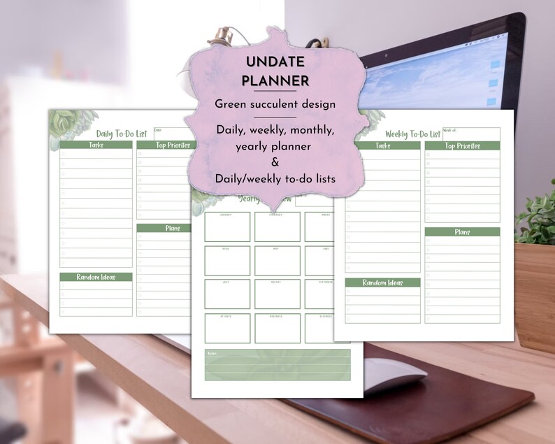 Undated Succulent Garden Printable Planner Bundle Daily, Weekly ...