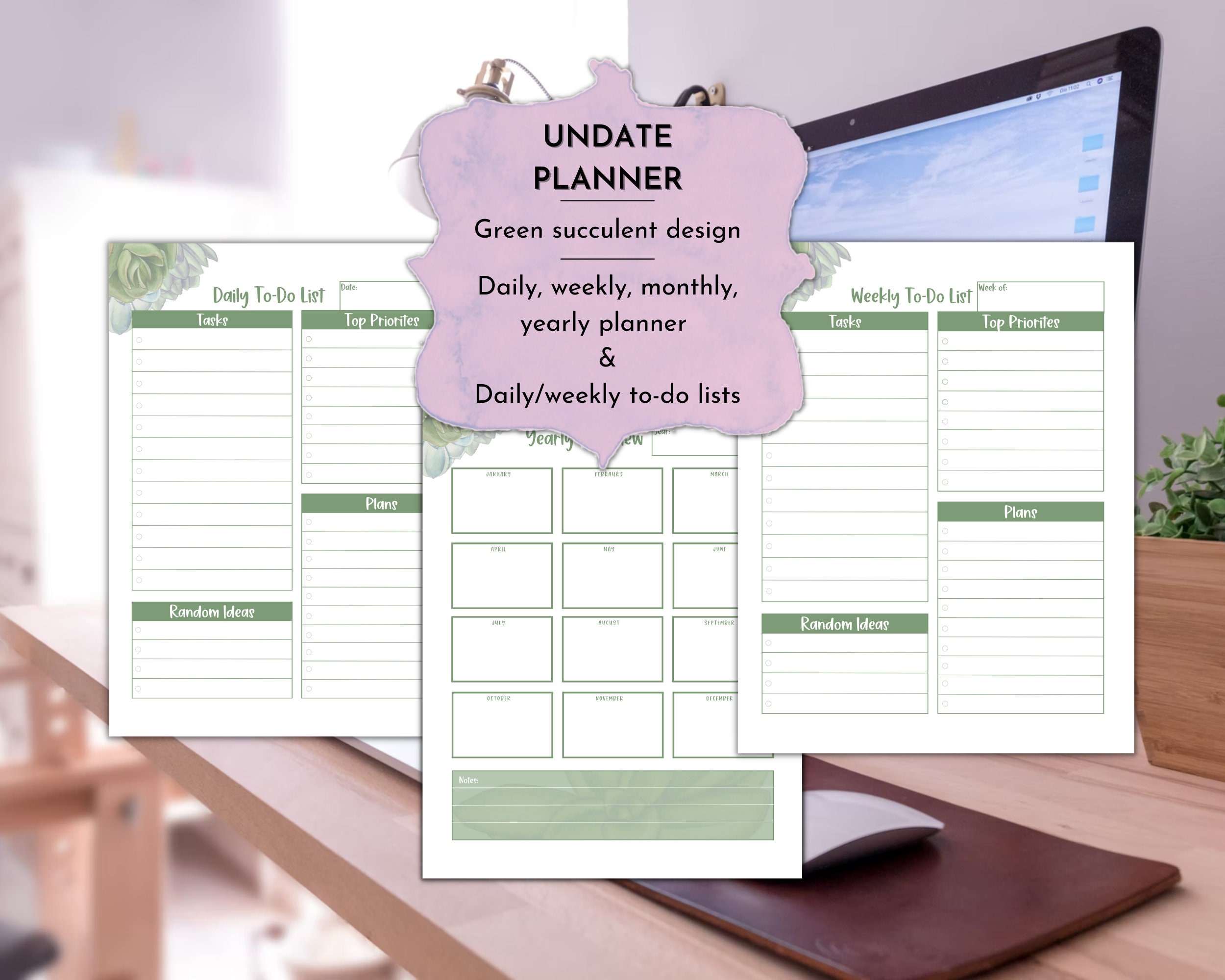 Undated Succulent Garden Printable Planner Bundle Daily, Weekly ...