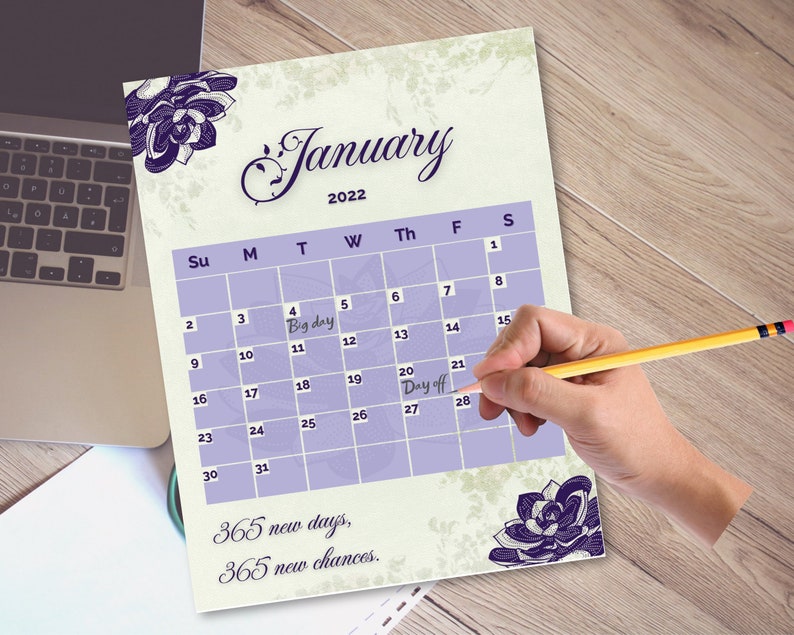 2022 Monthly Calendar Printable Colorful Floral Themes & Inspirational ...