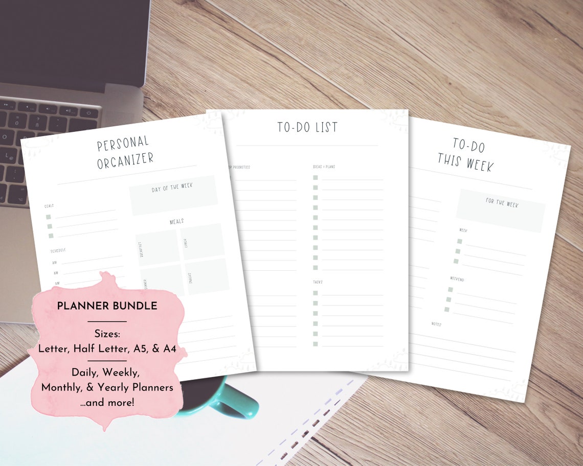 Undated Printable Planner Bundle Daily Weekly Monthly - Etsy