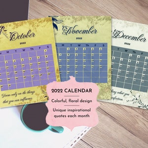 2022 Monthly Calendar Printable Colorful Floral Themes & Inspirational ...