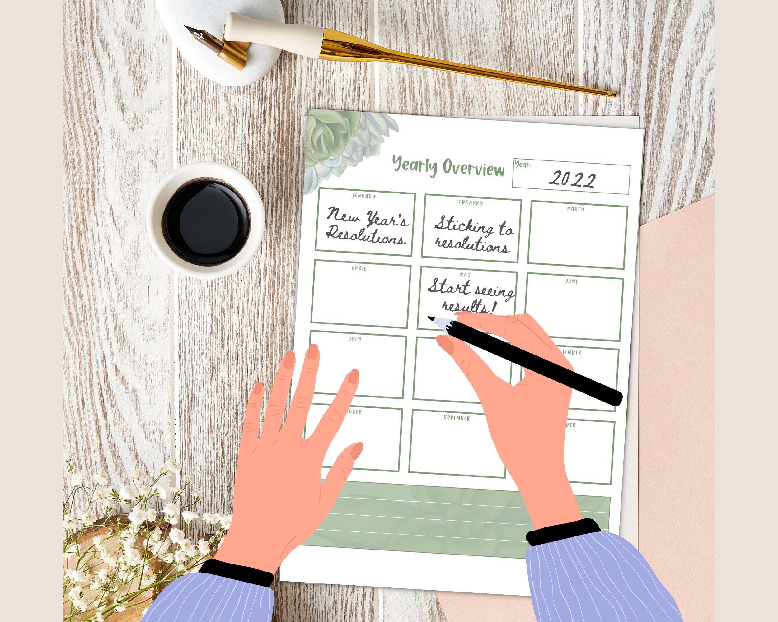 Undated Succulent Garden Printable Planner Bundle Daily, Weekly ...