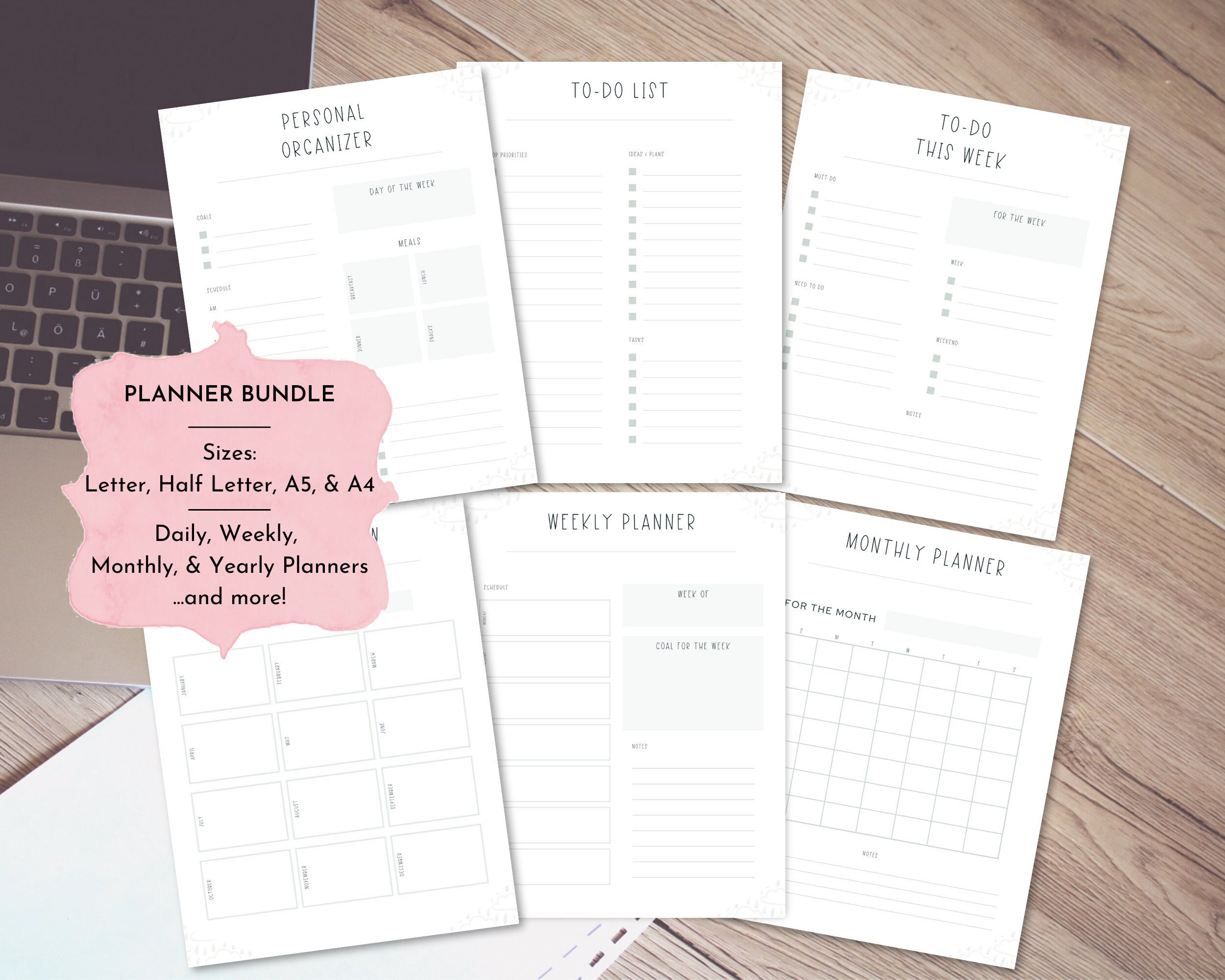 Undated Printable Planner Bundle Daily Weekly Monthly - Etsy