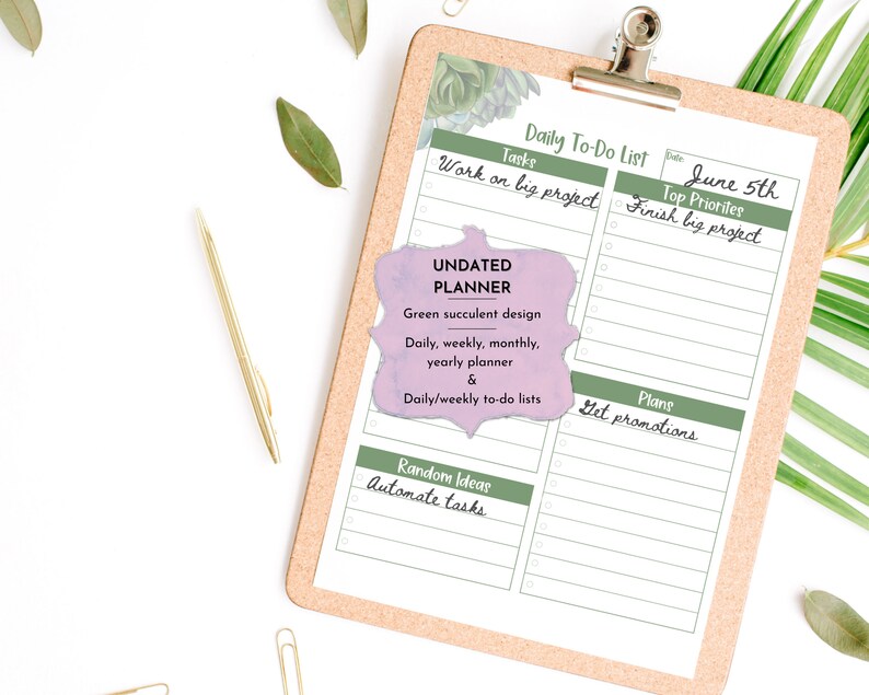 Undated Succulent Garden Printable Planner Bundle Daily, Weekly ...